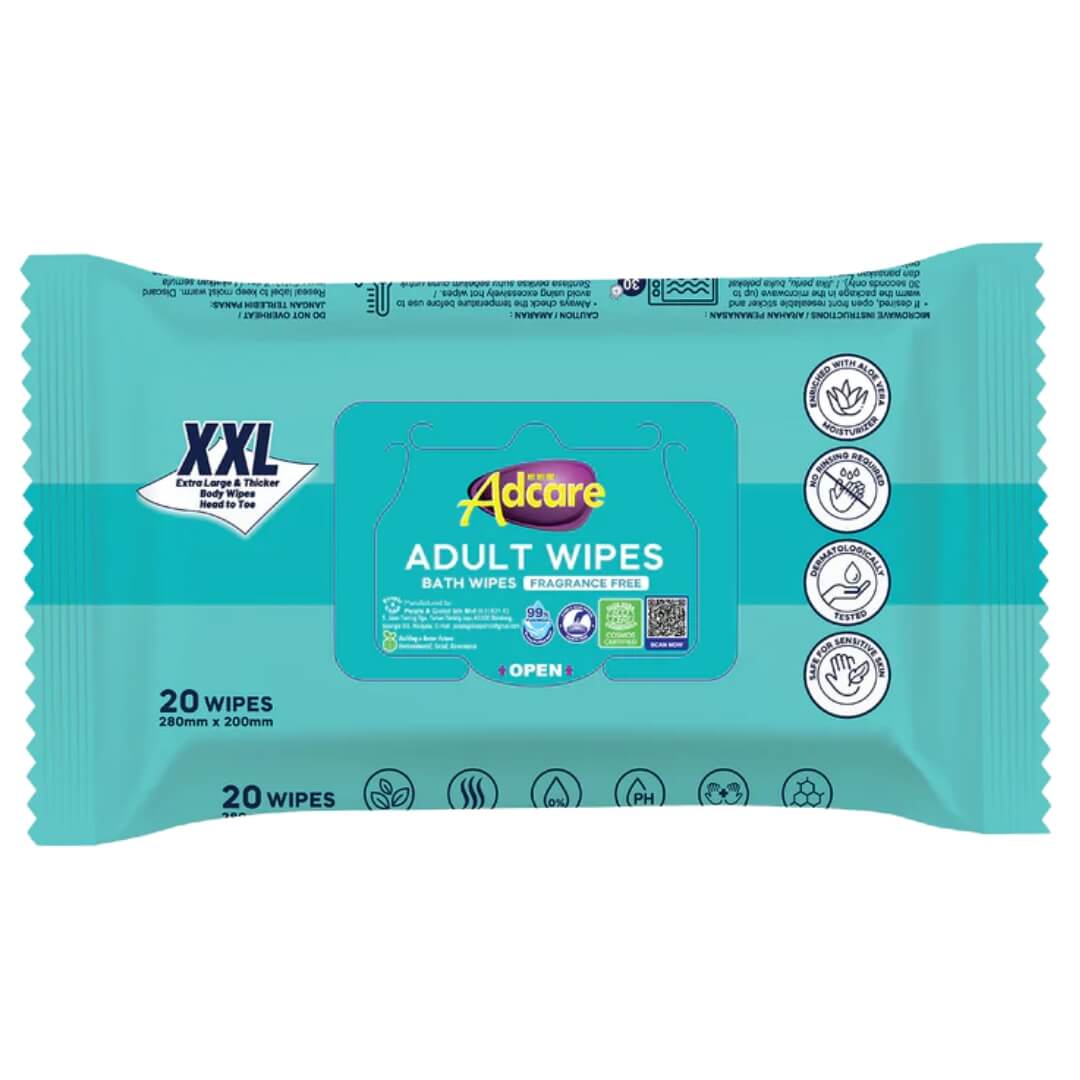 Adcare Fragrance Free Wipes Wet Tissue Body Wipes (20's) (20x28cm ...