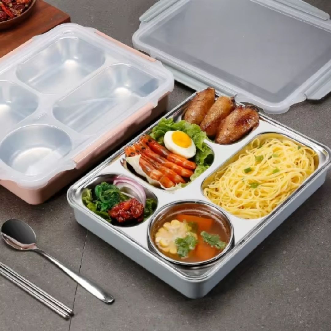 Stainless Steel 5-Compartment Lunch Tray — iElder.Asia (Asian ...