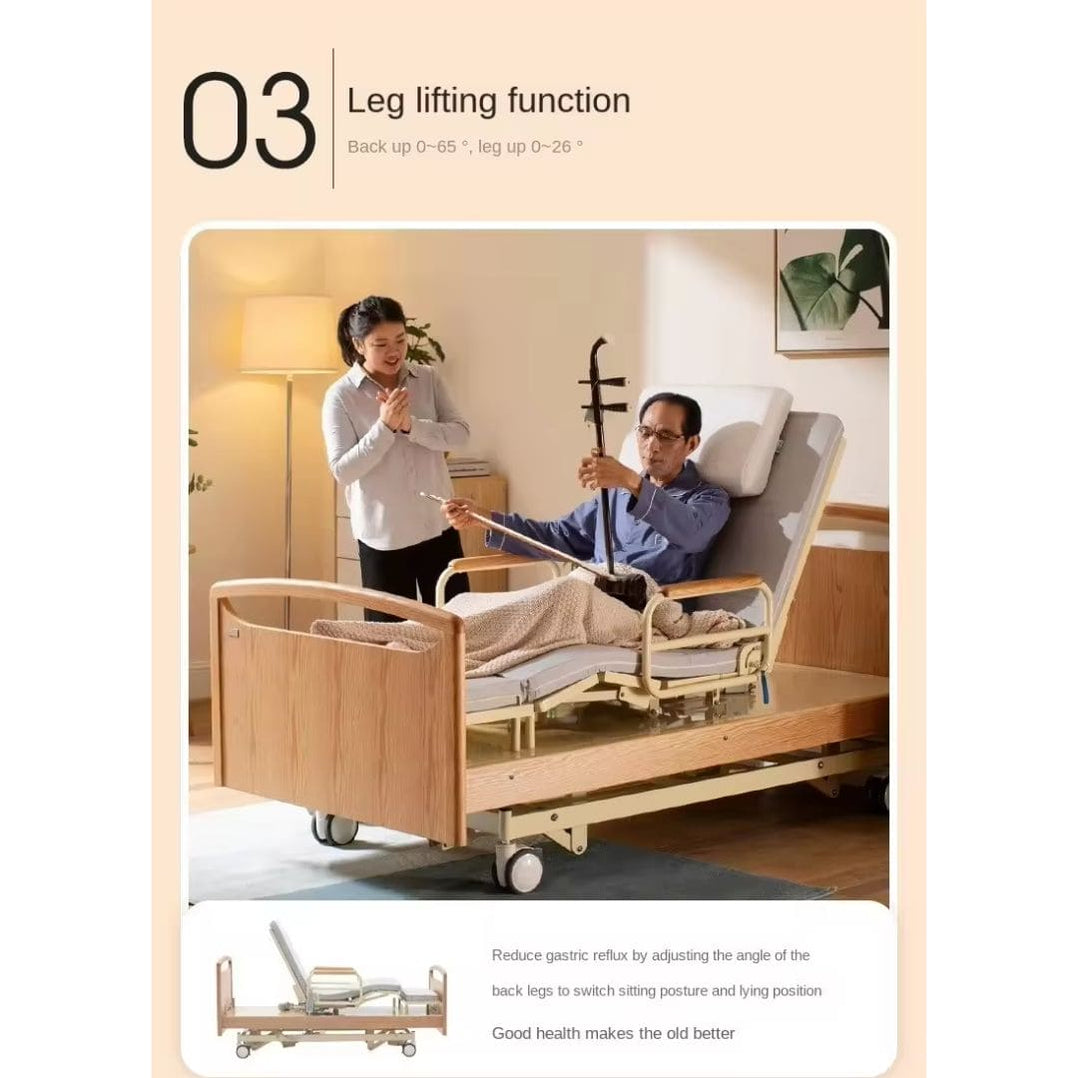 Electric Wooden 5 Function Rotation Home Care Bed with mattress ...