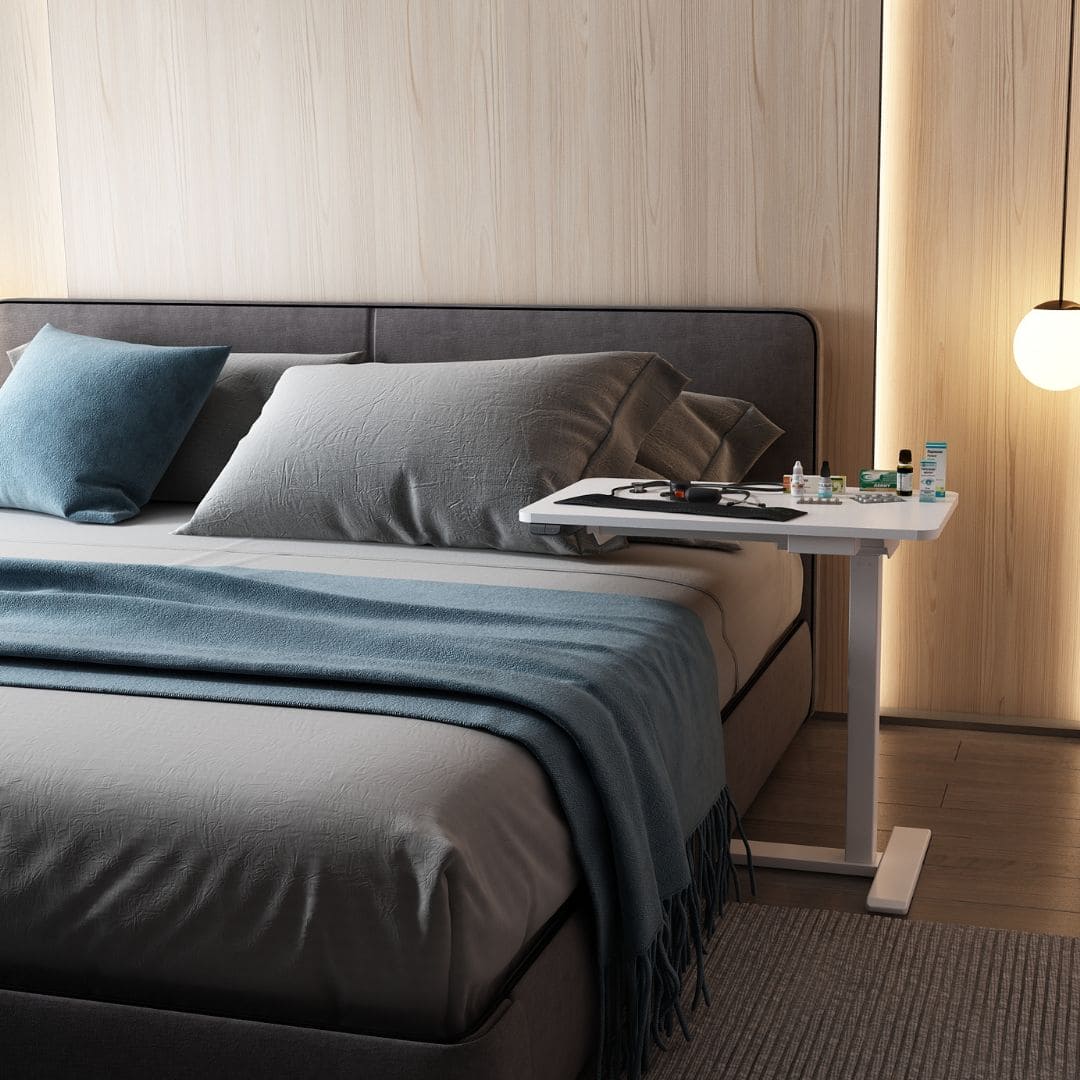 Mobile Electric Height-Adjustable Overbed Table, white | iElder ...